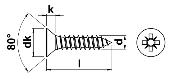 Pozi Countersunk Self Tapping Screw (AB) No.6 x 6.5mm in A2 Stainless ...